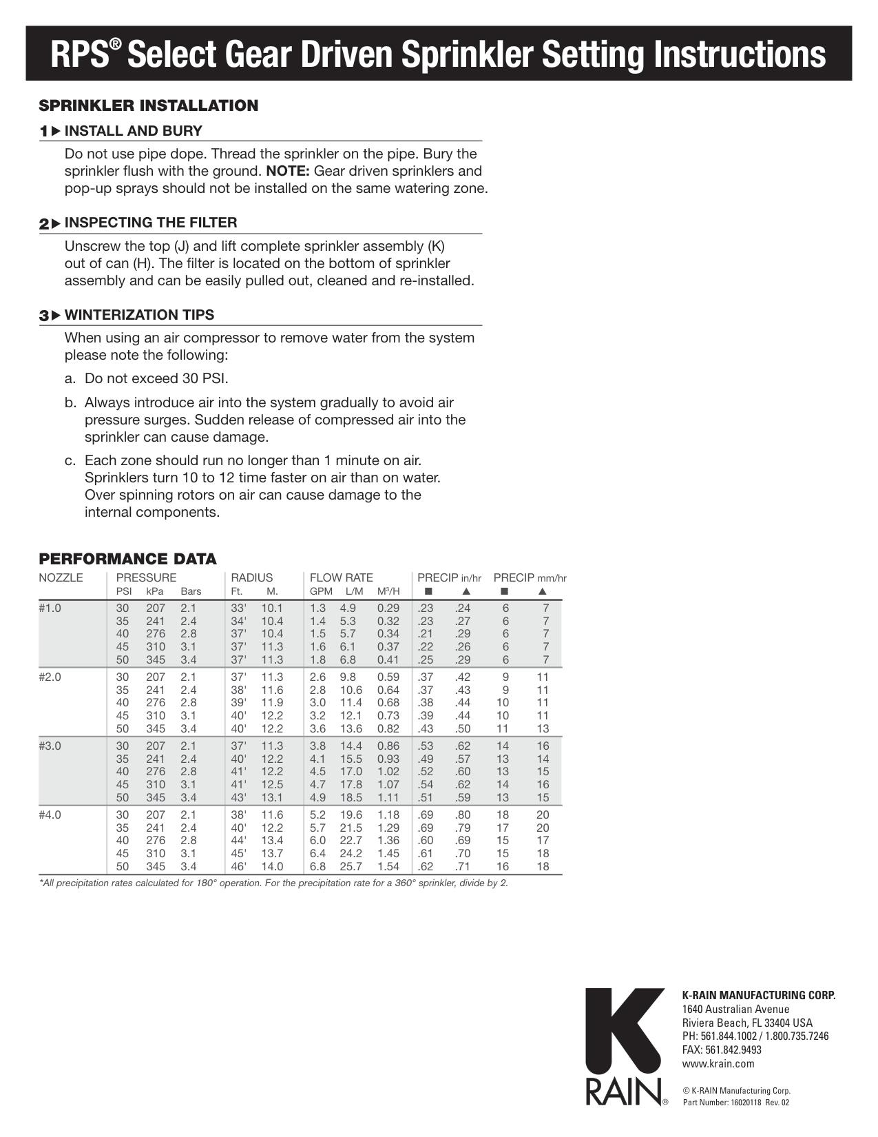 K Rain Nozzle Charts | SprinklerDude®